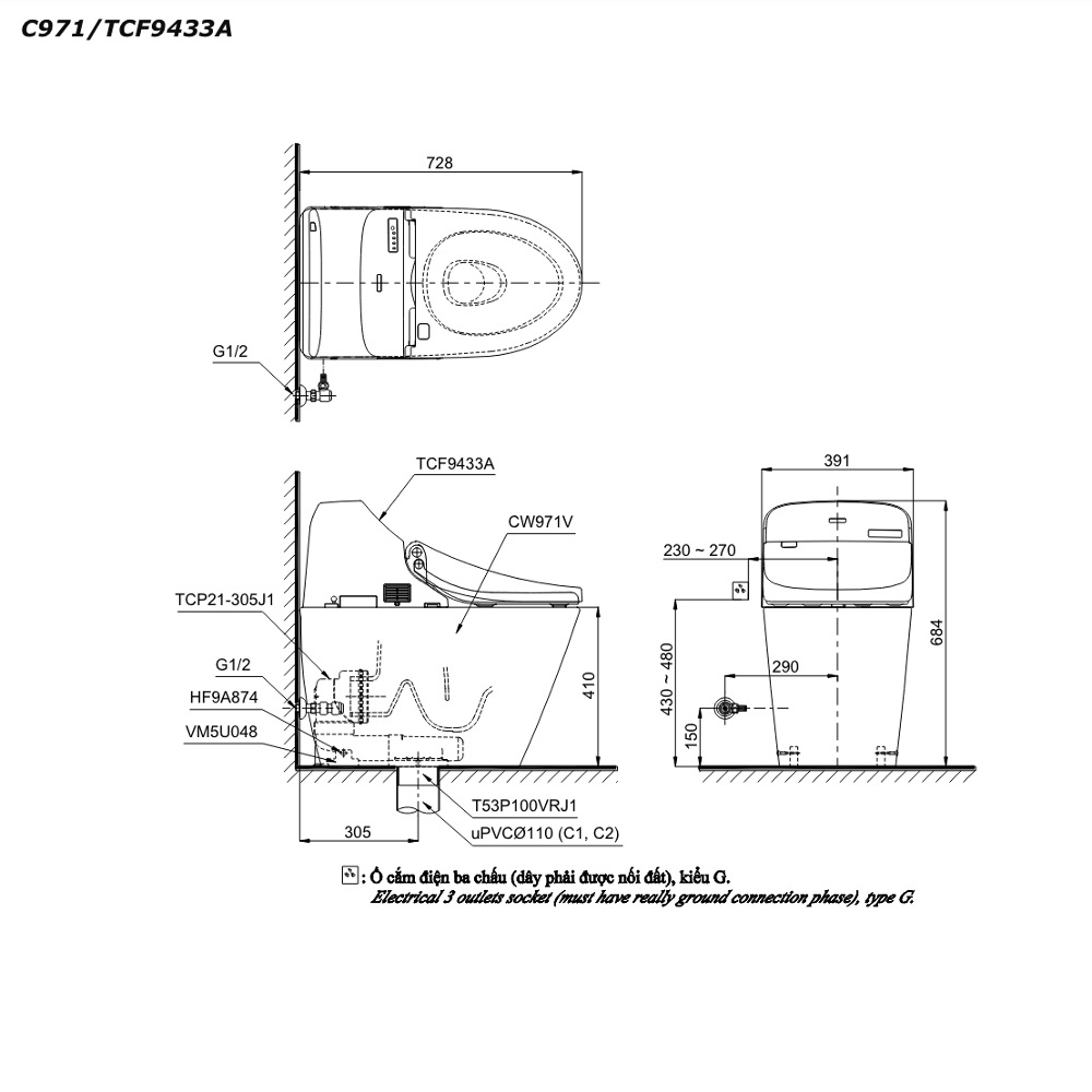Bàn cầu thông minh TOTO GG C971/TCF9433A - Minh Phương Showroom